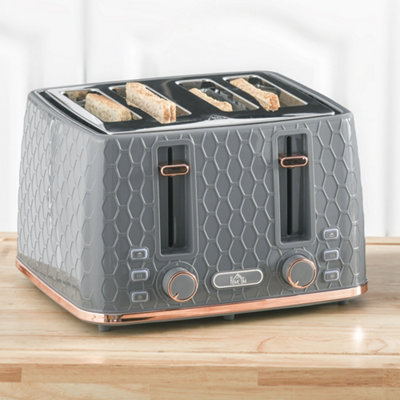 HOMCOM Toaster with 4 Slot, 7 Browning Levels, 1600W, Grey Honeycomb