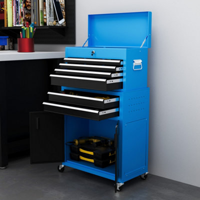 HOMCOM TOP CHEST AND ROLLER CABINET COMBO METAL TOOL CABINET ON WHEELS BLUE
