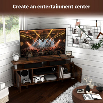HOMCOM TV Unit Cabinet with Storage Shelves Entertainment Center Rustic ...