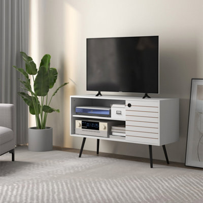 HOMCOM TV Unit for 50" TVs with 2 Open Shelves, Door and 2 Cable Holes ...