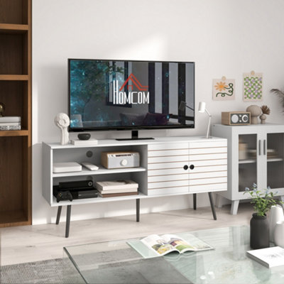 HOMCOM TV Unit for 65" TVs with 2 Open Shelves, Door and 2 Cable Holes ...