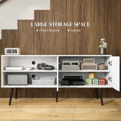 HOMCOM TV Unit for 65" TVs with 2 Open Shelves, Door and 2 Cable Holes ...