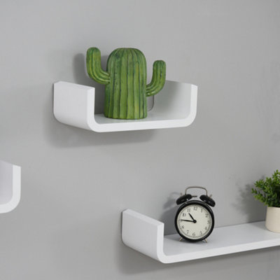 HOMCOM U Shaped Shelf Set Floating Wall Mounted White Hanging 3pc Display