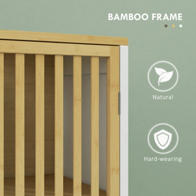 HOMCOM Under Sink Bathroom Cabinet, Bamboo Sink Storage Cabinet Slat Doors