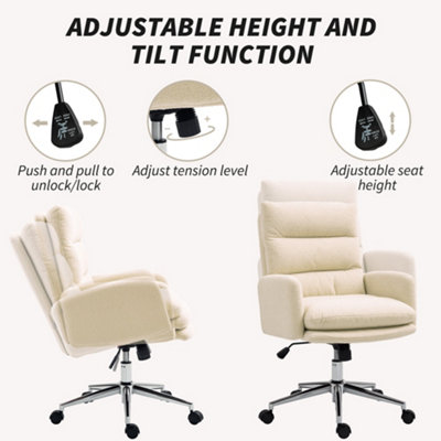 HOMCOM Upholstered Desk Chair with Height Adjustable, Cream White