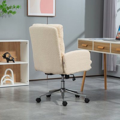 HOMCOM Upholstered Desk Chair with Height Adjustable, Cream White