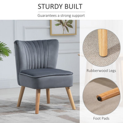HOMCOM Velvet Accent Chair Occasional Tub Chair for Living Room Grey