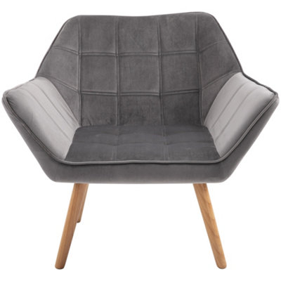 HOMCOM Velvet-Feel Accent Chair w/ Wide Arms Slanted Back Wood Legs Grey
