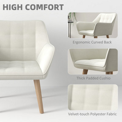 HOMCOM Velvet-Feel Accent Chair with Arms Slanted Back Wood Legs Cream ...