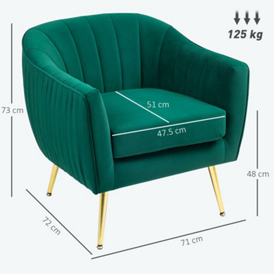 HOMCOM Velvet-Look Shell Shaped Chair with Thick Padded Seat, Green