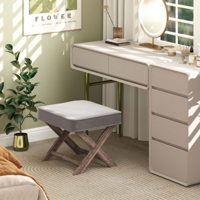 HOMCOM Vintage Footstool Padded Seat X Shape Chair Velvet Cover Shabby Grey