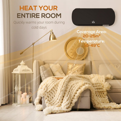 HOMCOM Wall Mounted Electric Heater with Timer Overheat Protection Black