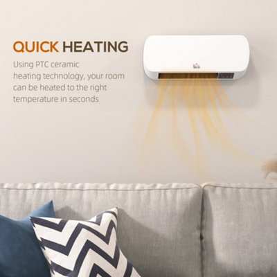 HOMCOM Wall Mounted Electric Heater with Timer Overheat Protection White