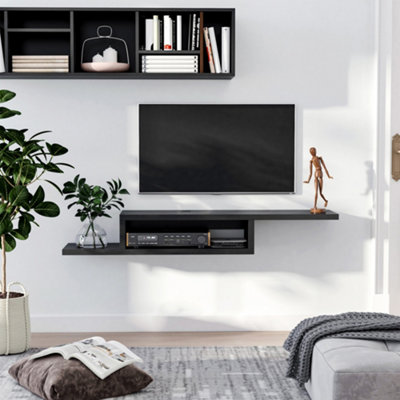 Black floating shelf under tv store