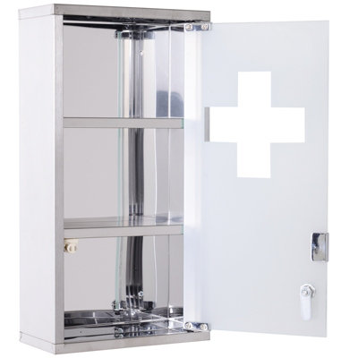 HOMCOM Wall Mounted Medicine Cabinet First Aid Box Glass Door Lockable ...