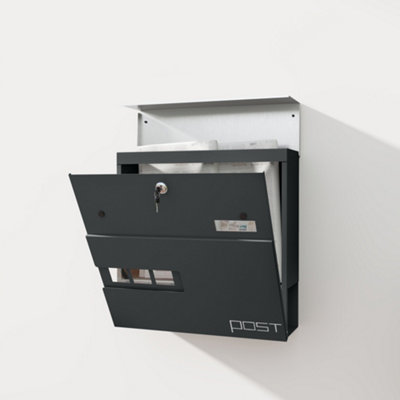 HOMCOM Wall Mounted Post Box, Weatherproof Letterbox with Lock, Grey
