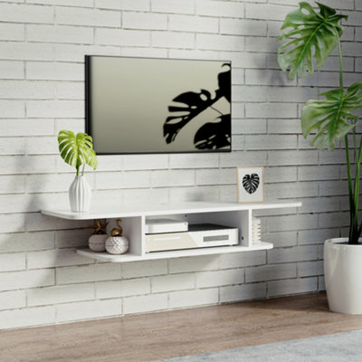 HOMCOM Wall Mounted TV Stand Entertainment Unit with Storage Shelf White