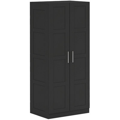 HOMCOM Wardrobe for Bedroom, Double Wardrobe with Hanging Rail, Black