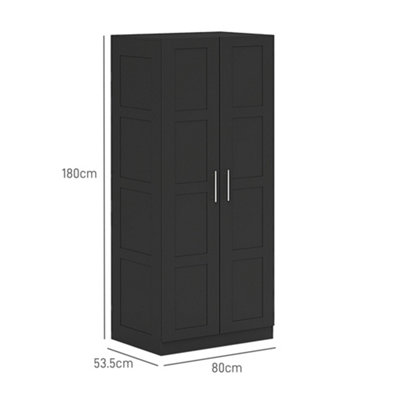 HOMCOM Wardrobe for Bedroom, Double Wardrobe with Hanging Rail, Black