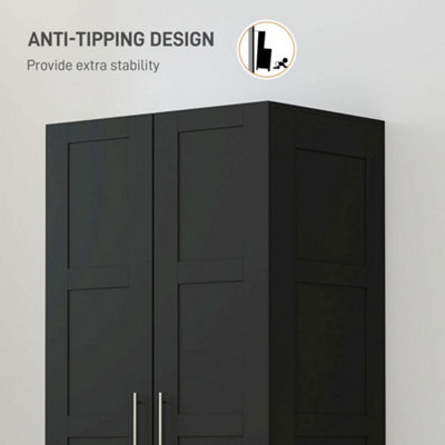 HOMCOM Wardrobe for Bedroom, Double Wardrobe with Hanging Rail, Black