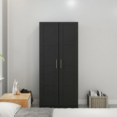 HOMCOM Wardrobe for Bedroom, Double Wardrobe with Hanging Rail, Black