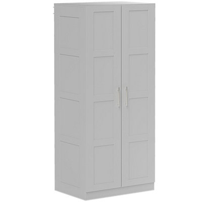 HOMCOM Wardrobe for Bedroom, Double Wardrobe with Hanging Rail, Grey