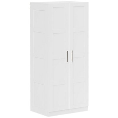 HOMCOM Wardrobe for Bedroom, Double Wardrobe with Hanging Rail, White