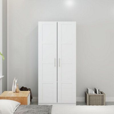 HOMCOM Wardrobe for Bedroom, Double Wardrobe with Hanging Rail, White