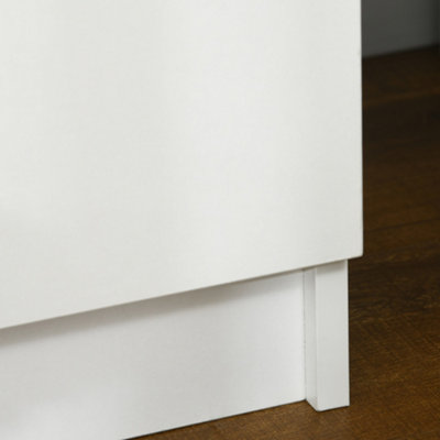 HOMCOM White Bedside Table, High Gloss Front Nightstand w/ LED Light, 2 ...