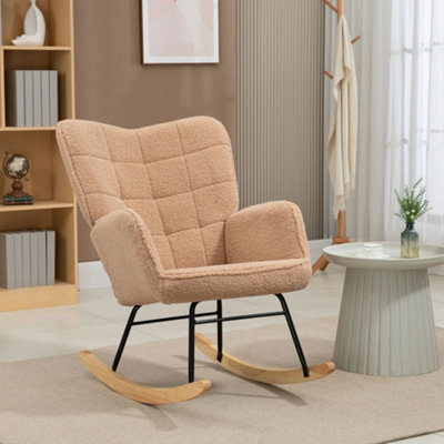HOMCOM Wingback Rocking Chair for Nursing w/ Steel Frame Light Brown