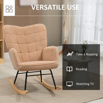 HOMCOM Wingback Rocking Chair for Nursing w/ Steel Frame Light Brown