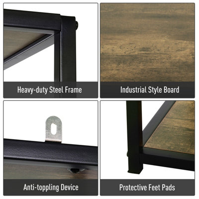 HOMCOM Wood Bookshelf Industrial Style 6 Tier Living Room Display Rack ...