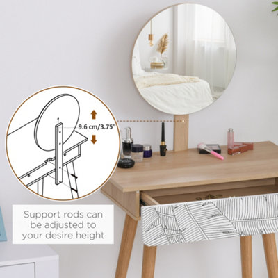 HOMCOM Wooden Compact Dressing Table w Drawer Mirror 4 Legs Table Top Bedroom
