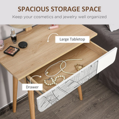 HOMCOM Wooden Compact Dressing Table w/ Drawer Mirror 4 Legs Table Top ...