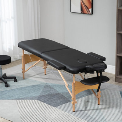 HOMCOM Wooden Folding Spa Beauty Massage Table w/ 2 Sections, Carry Bag ...