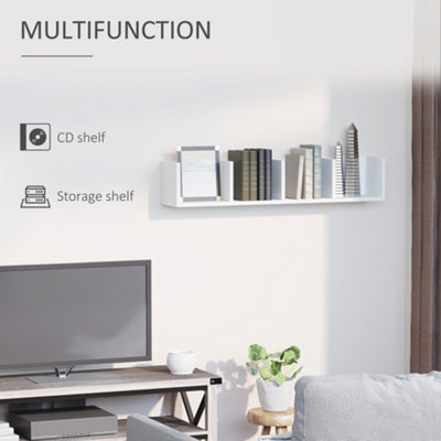HOMCOM Wooden Wall-Mounted Storage Media Display Shelf Center Rack, White
