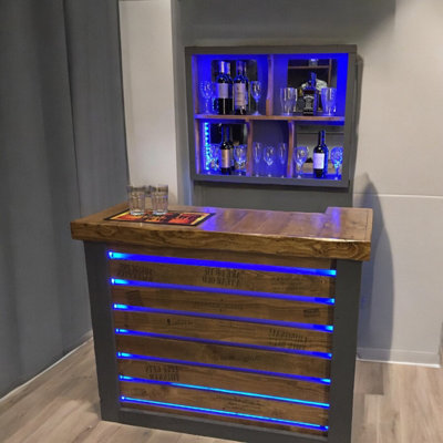Home Bar - Large Modern Reclaimed Led Indoor Drink Bar