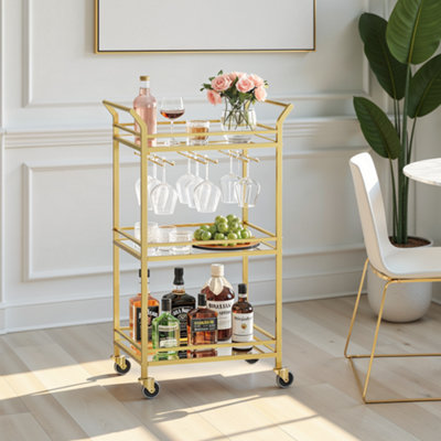 HOME BAR SERVING CART, BAR CART, SMALL BAR CART WITH 3-TIER SHELF ...