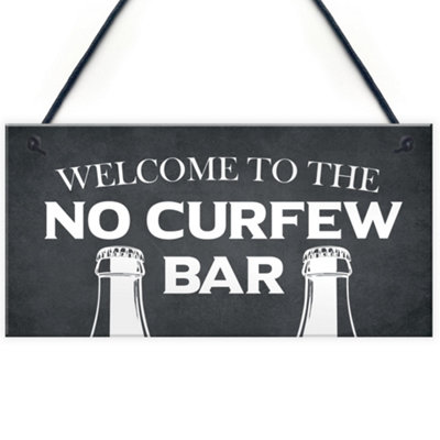 Home Bar Sign NO CURFEW BAR Funny Man Cave Bar Pub Sign Home Decor Gift ...