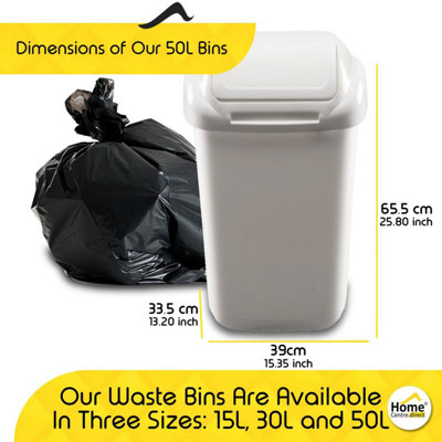 Home Centre Lift Top Classic Plastic Waste Bin 50 Litre White