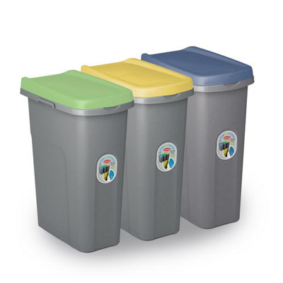 Home Centre Set of Three Plastic Lift Top Lid Waste Bins Kitchen School ...