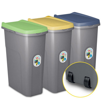 Home Centre Set of Three Plastic Lift Top Lid Waste Bins Kitchen School ...