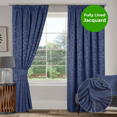 Home Curtains Buckingham Damask Fully Lined 90w x 90d" (229x229cm) Navy ...