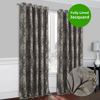 Home Curtains Elanie Fully Lined Floral Metallic 90w x 90d" (229x229cm ...