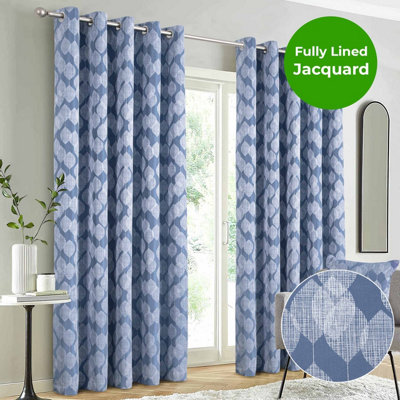 Home Curtains Halo Lined 90w x 72d" (229x183cm) Blue Eyelet Curtains ...