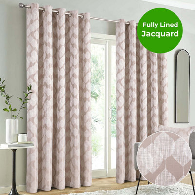 Home Curtains Halo Lined 90w x 72d" (229x183cm) Natural Eyelet Curtains ...