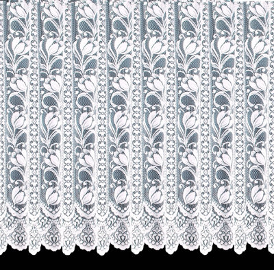 Home Curtains Helen Floral Net 500w x 229d CM Cut Lace Panel White ...