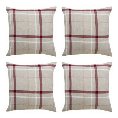 Home Curtains Hudson Woven Check 18x18" (43x43cm) Filled Cushions Red ...