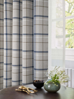 Home Curtains Hudson Woven Check Fully Lined 90w x 90d" (229x229cm ...