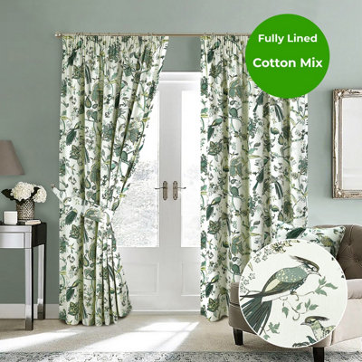 Home Curtains Kensington Fully Lined Botanical 90w x 72d" (229x183cm ...